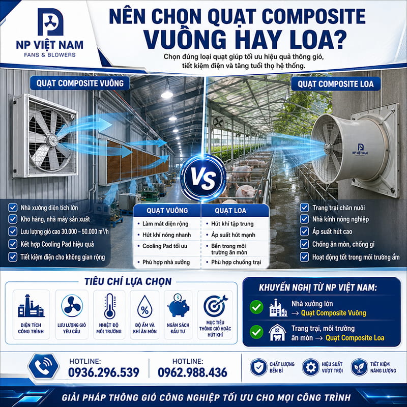 Quạt composite vuông và loa khác nhau thế nào?