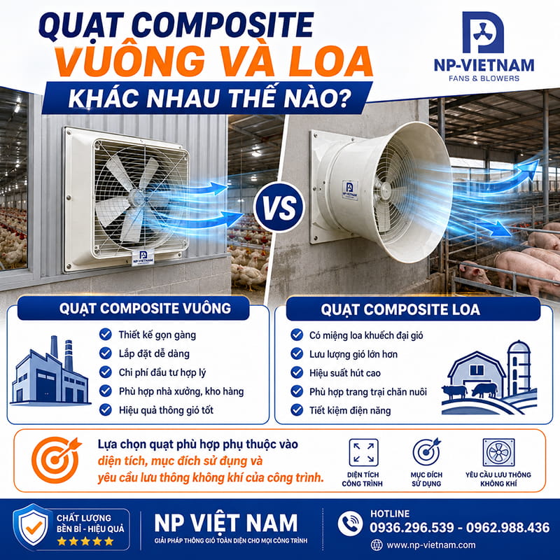 Quạt composite vuông và loa khác nhau thế nào?